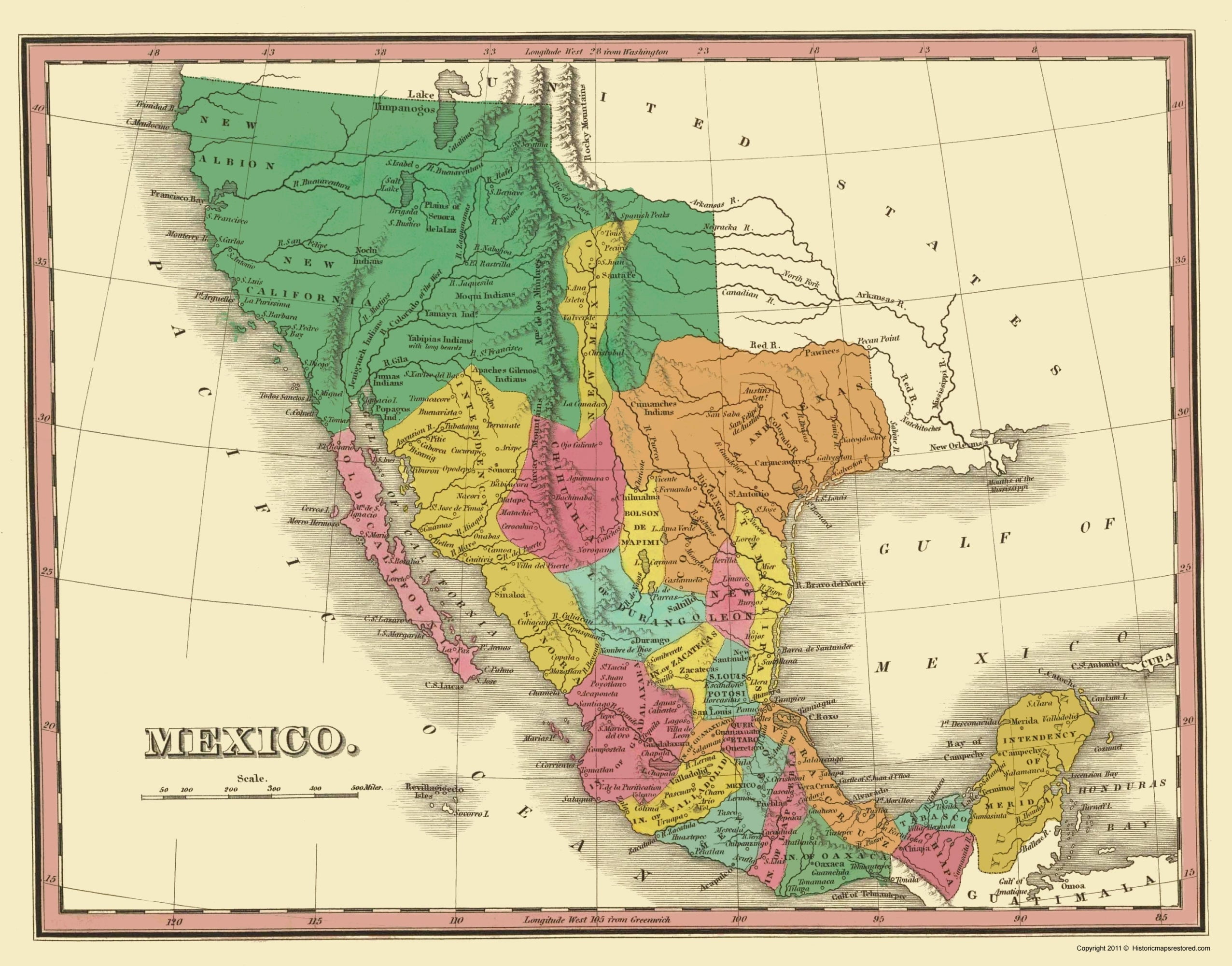 Historic Map - Mexico Territories - Finley 1831 - 23 x 29.35 - Vintage ...