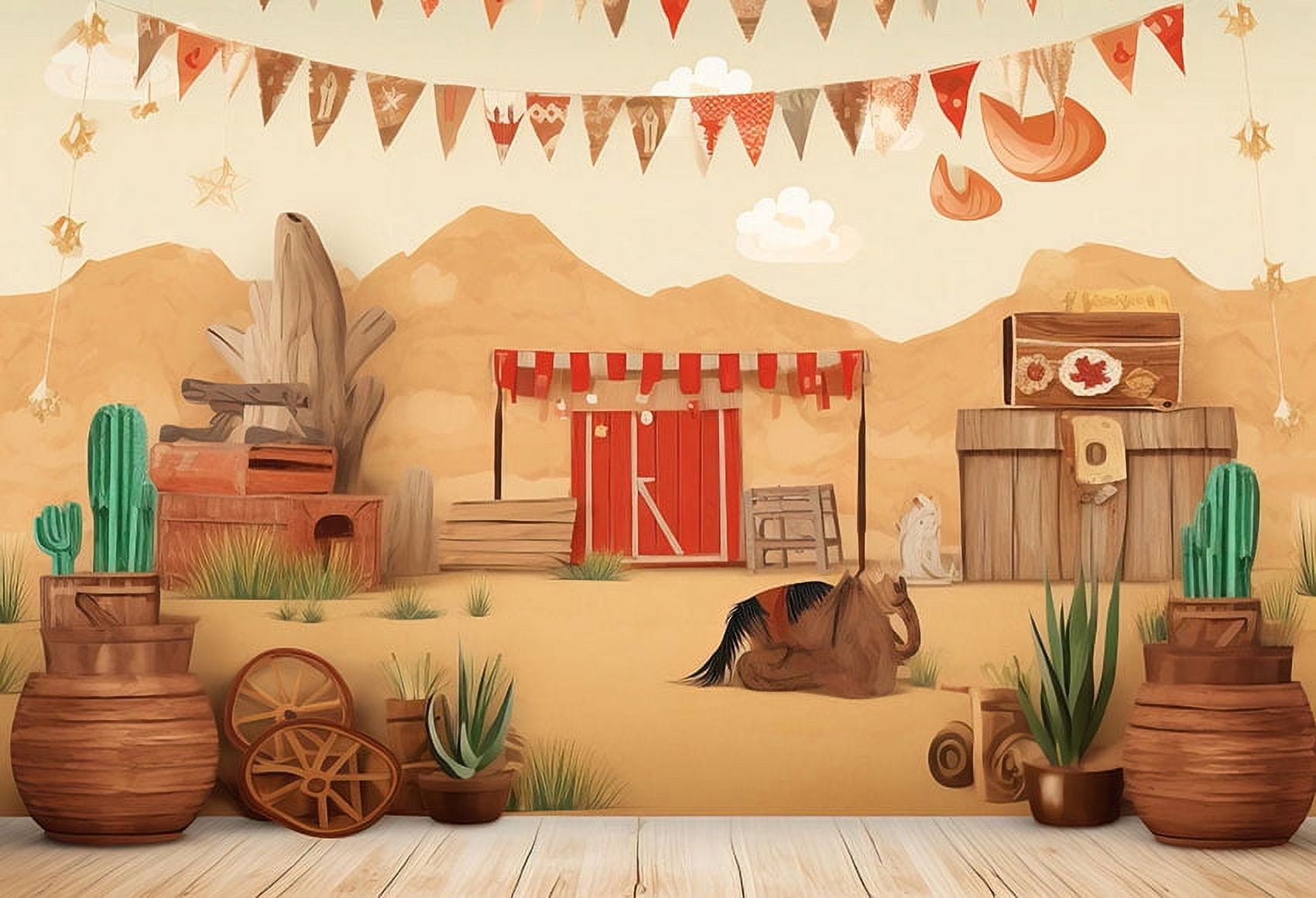 Mexico Wild West Desert Cactus Floral Kids Birthday Party Portrait r ...