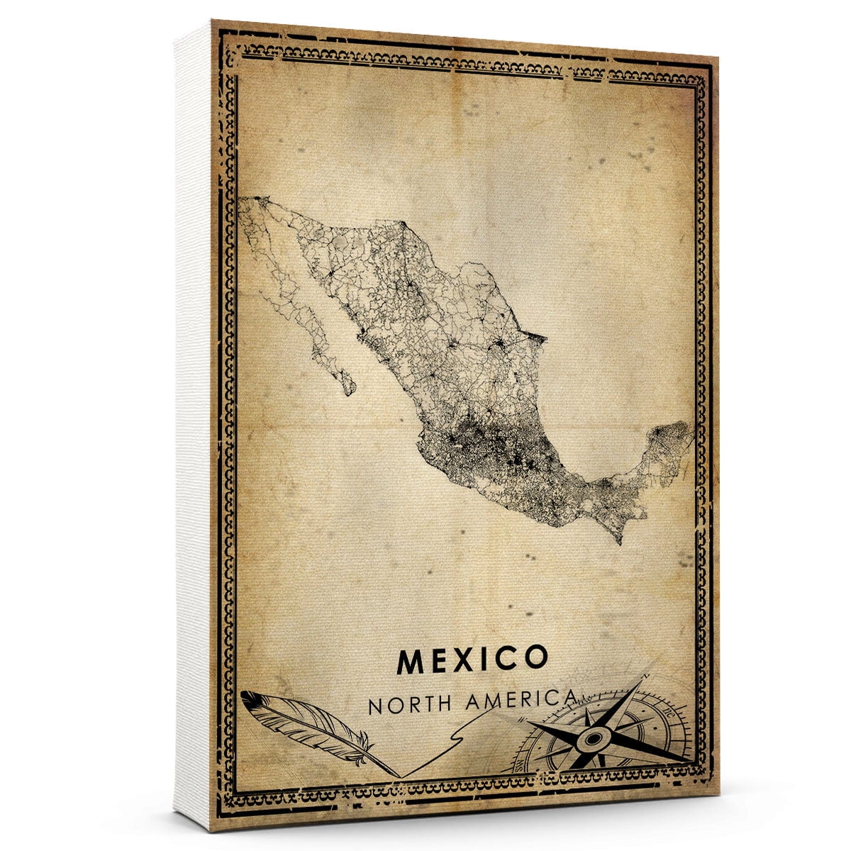 Mexico country Vintage Map Prints Canvas, North America Map Art Canvas ...