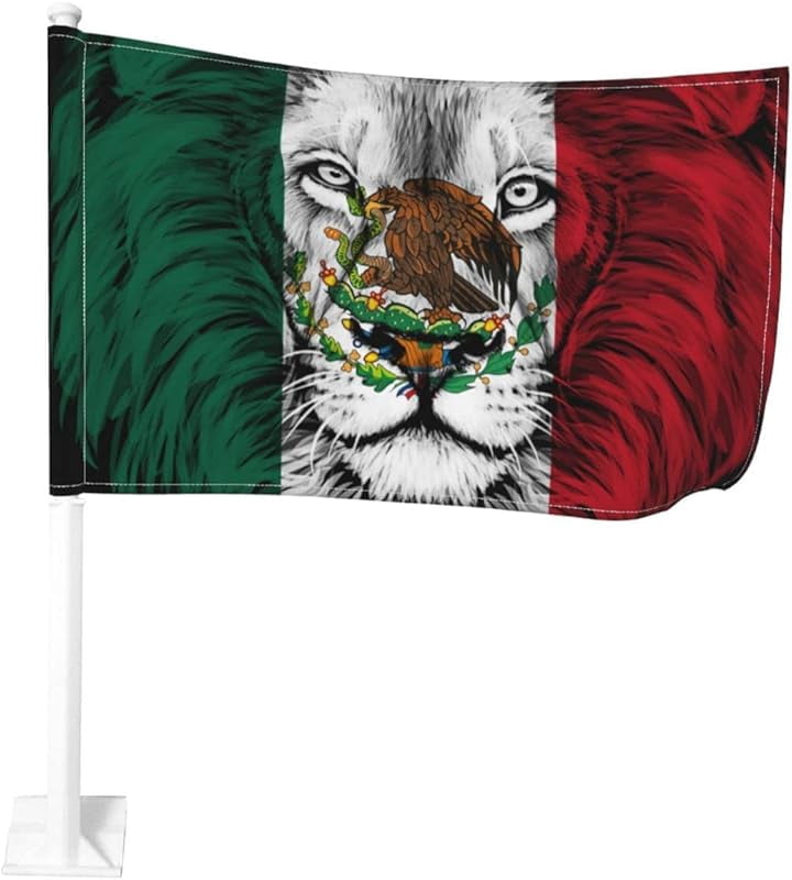 Mexico flag lion car flags, 12x18 inch window clip flag, polyester UV ...