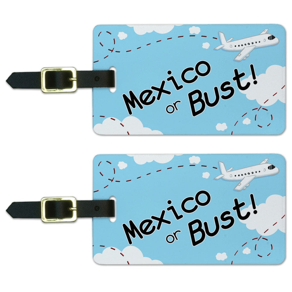 Mexico or Bust Flying Airplane Luggage Suitcase Carry-On ID Tags, Set ...