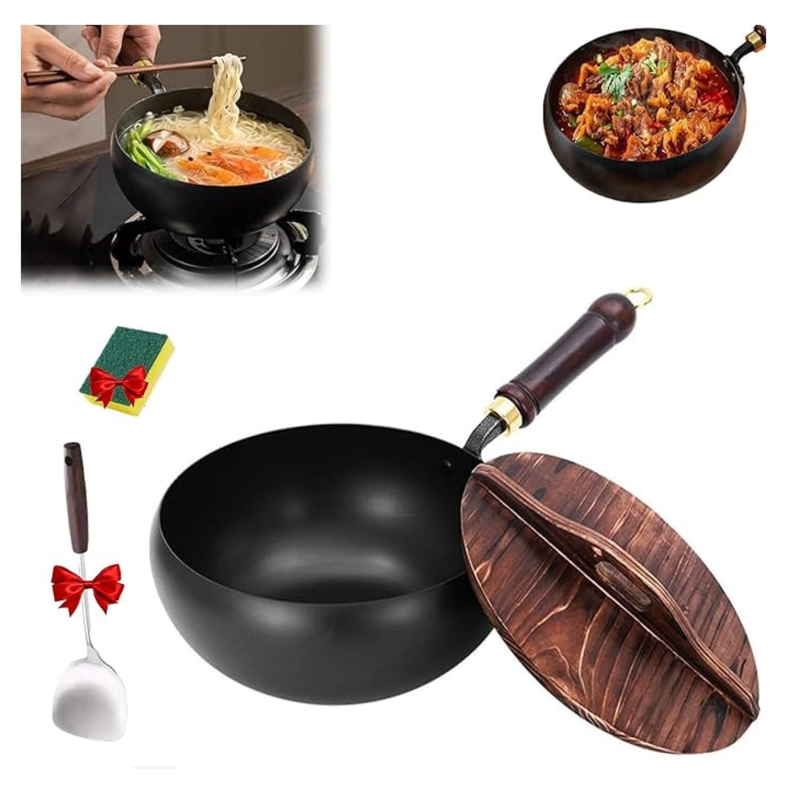 Mexicoify Japanese Iron Pan, 9.45 Inch Uncoated Iron Pan with Lid, Hand ...
