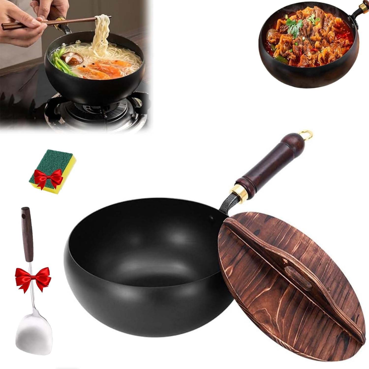 Mexicoify Japanese Iron Pan, 9.45 Inch Uncoated Iron Pan with Lid, Hand ...