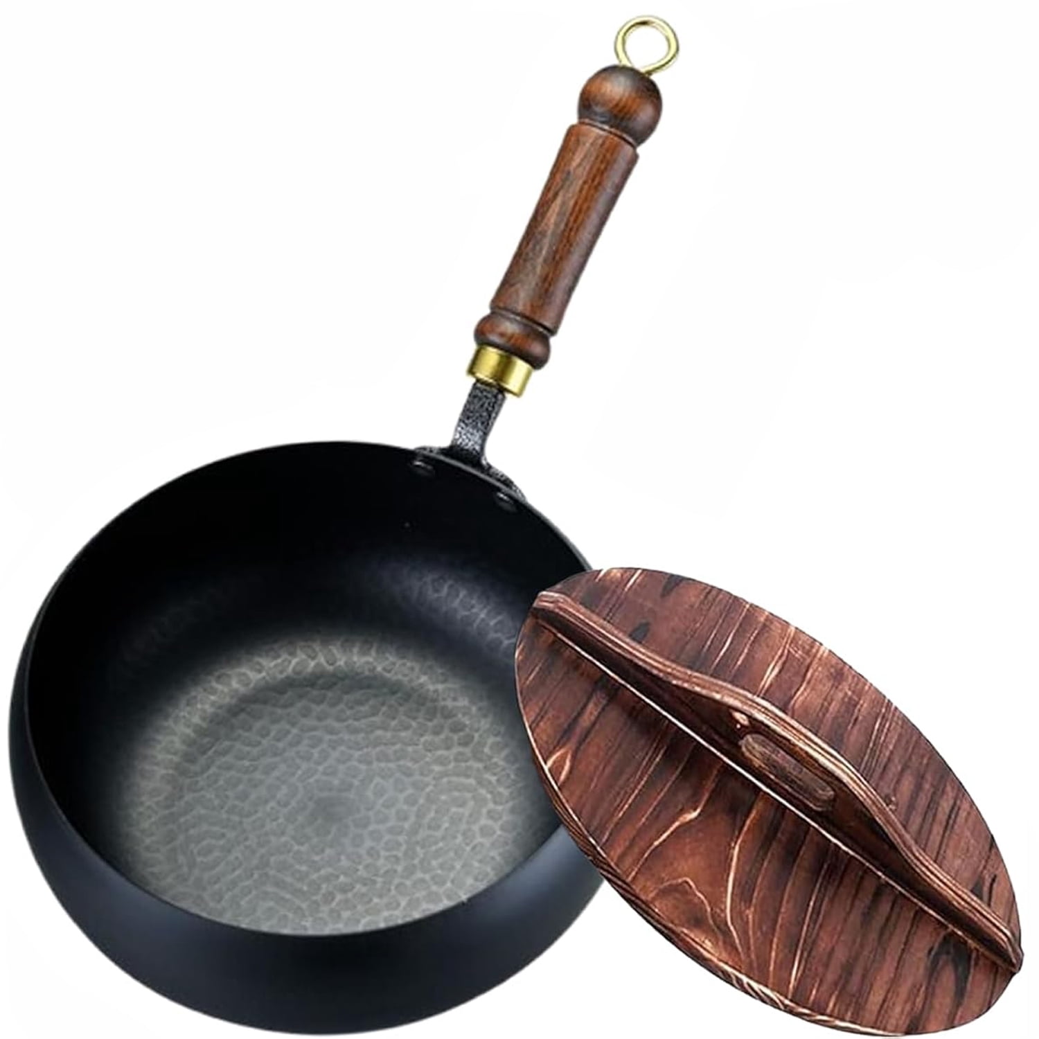 Mexicoify Japanese Iron Pan, 9.45 Inch Uncoated Iron Pan with Lid, Hand ...