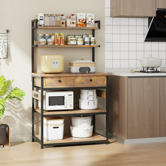 Mexin Bakers Rack with Power Outlets, 5-Tier Microwave Oven Stand with ...