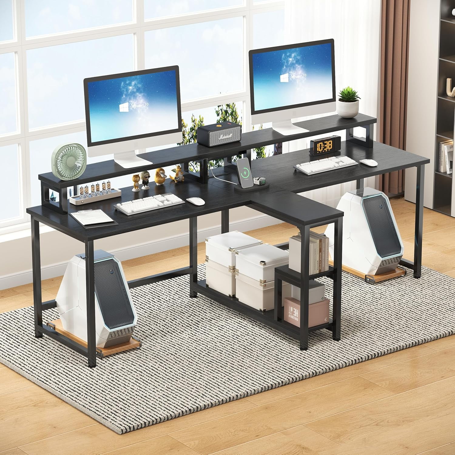 Mexin Home Office Desk-83.7 Inch 2 Person Desk with Storage Shelves and ...