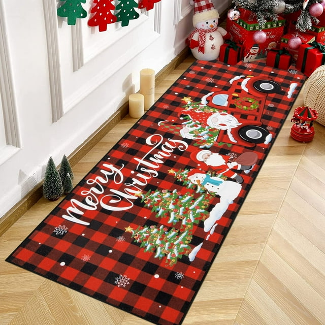 MeyJey 2'x6' Christmas Runner Rug, Non Slip Low Profile Indoor ...