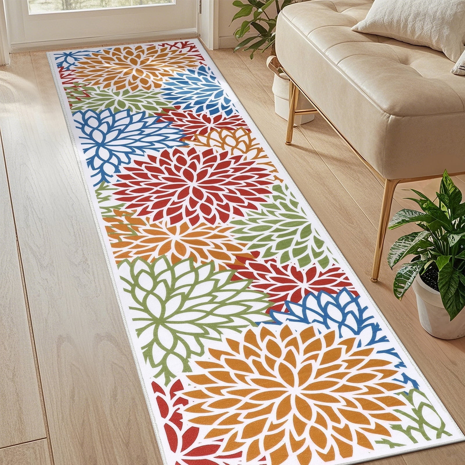 MeyJey 2'x8' Floral Runner Rug, Washable Vintage Area Carpet, Red ...