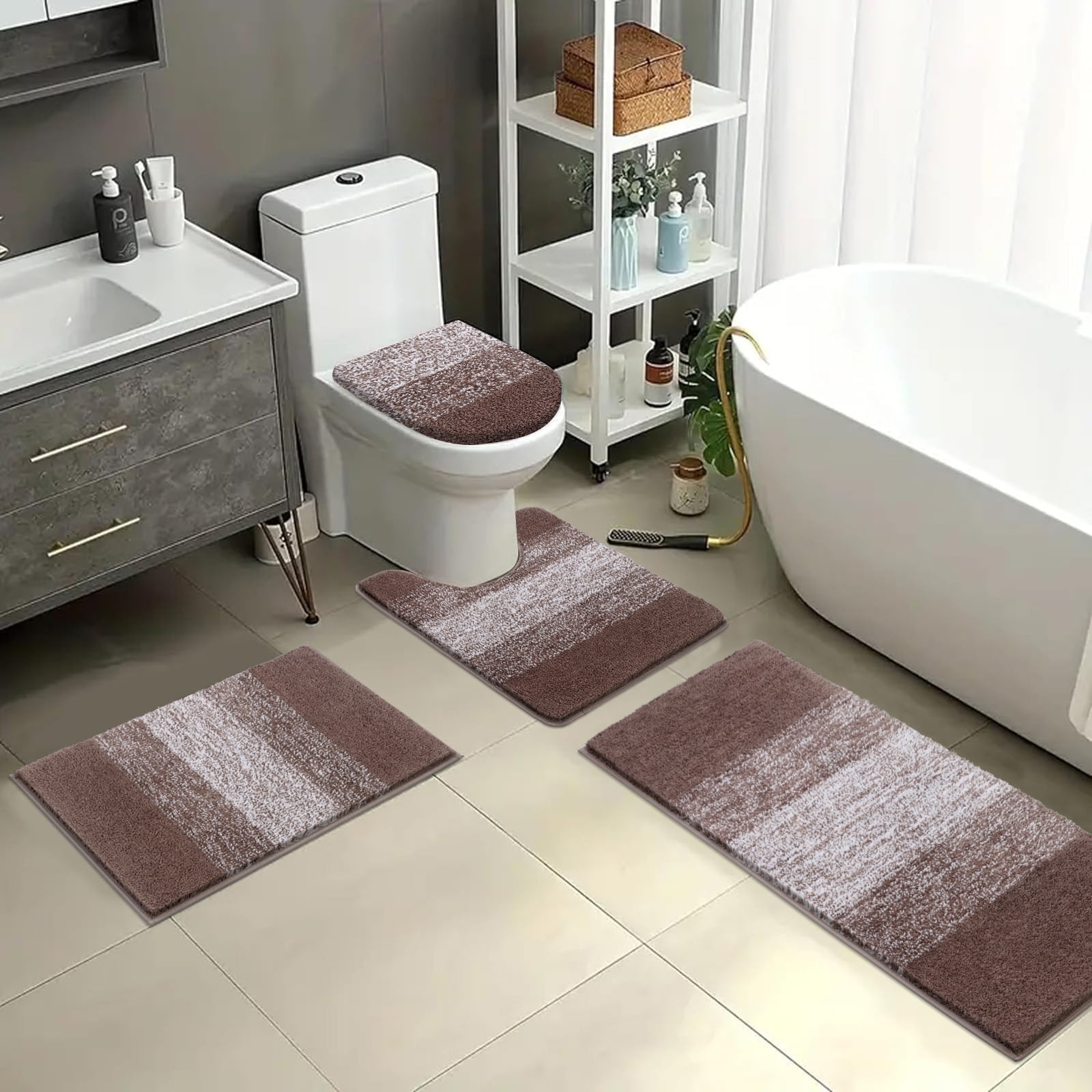 MeyJey 4-Piece Microfiber Bathroom Rug Set, Non-Slip, Super Absorbent ...
