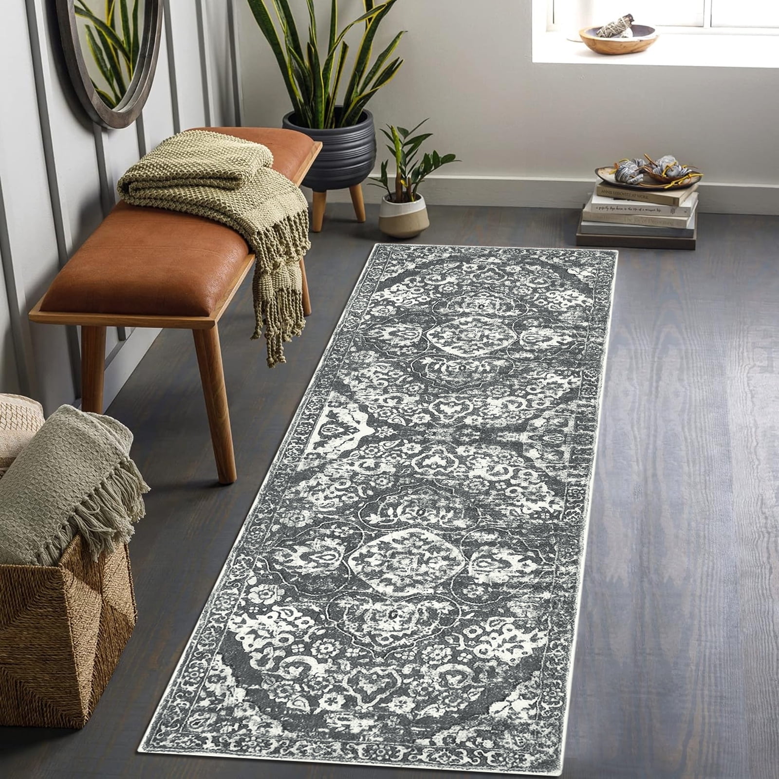 MeyJey Boho Indoor Hallway Runner Rug 2'x6', Non-Slip Washable Vintage ...