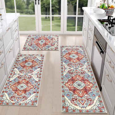 MeyJey Farmhouse Kitchen Rug Set, 3 Piece Non-Slip Kitchen Mat Machine ...