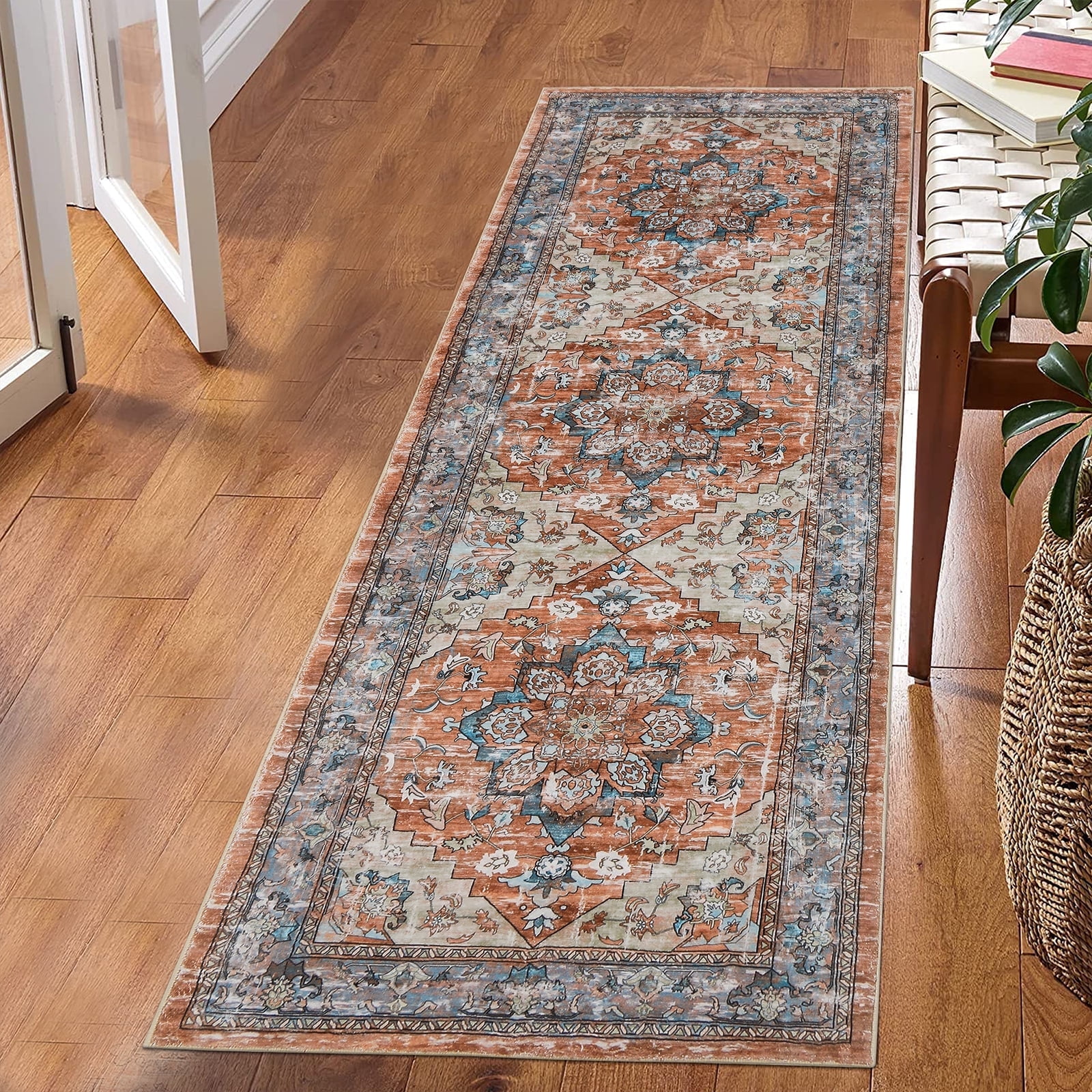 MeyJey Soft Vintage Oriental Runner Rug 2'x6', Red, Durable Non-Slip ...