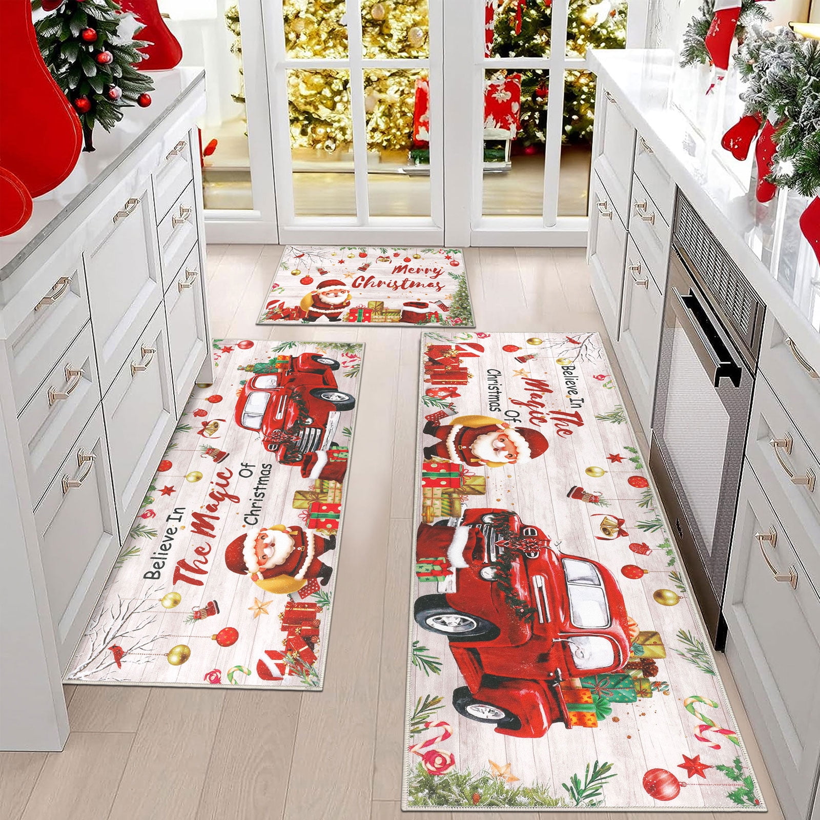 MeyJey Christmas Rug Set, Non Slip Low Profile Indoor Christmas Mat Set ...