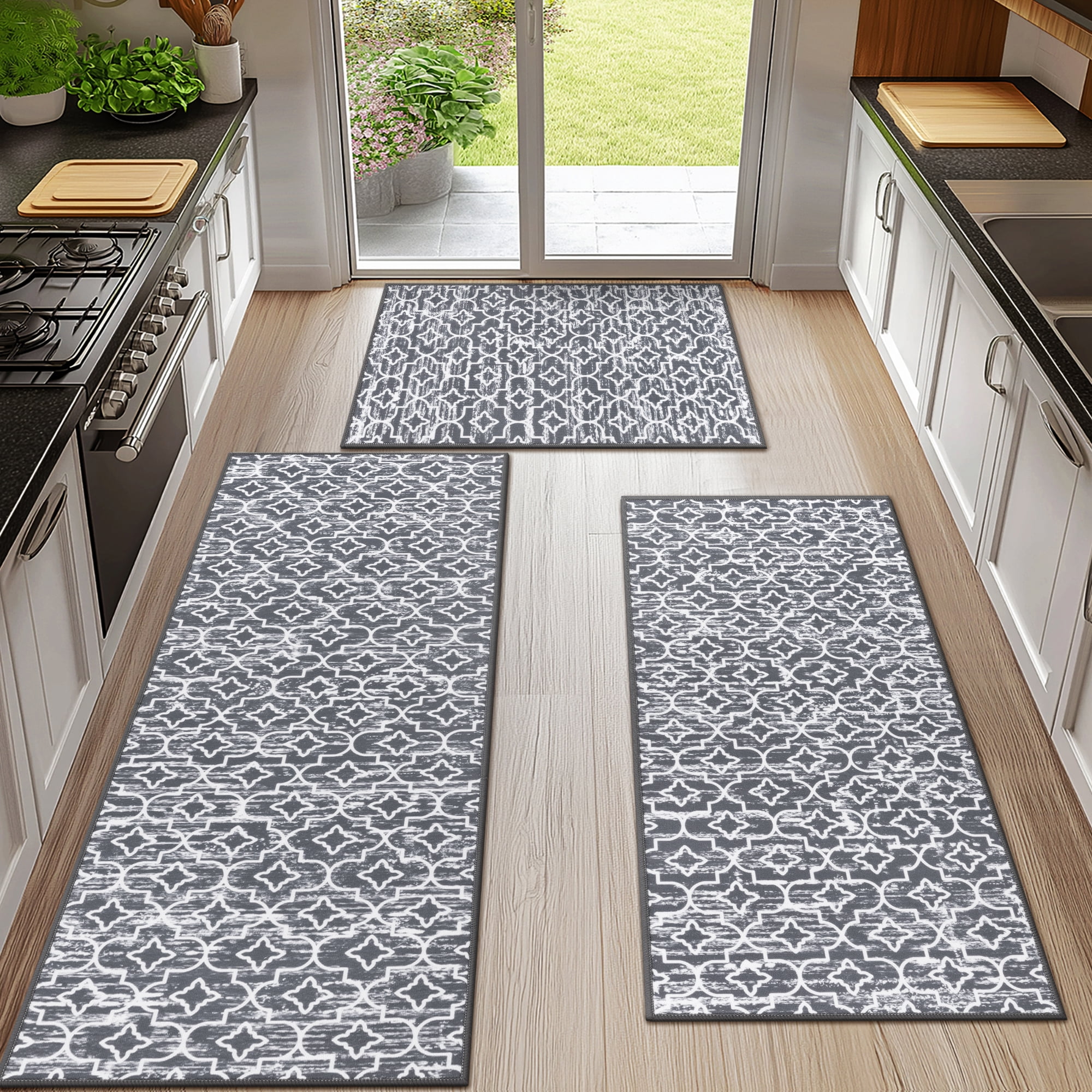 MeyJey Dark Gray Kitchen Rug Set 3 Piece, Non Slip Machine Washable ...