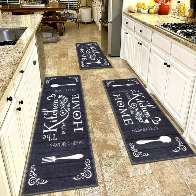 MeyJey Farmhouse Kitchen Rug Set, 3 Piece Non-Slip Kitchen Mat Machine ...