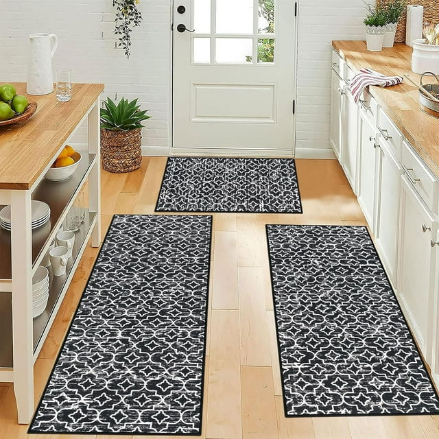 Free Shipping! MeyJey Black Kitchen Rug Set 3 Piece, Non Slip Machine ...