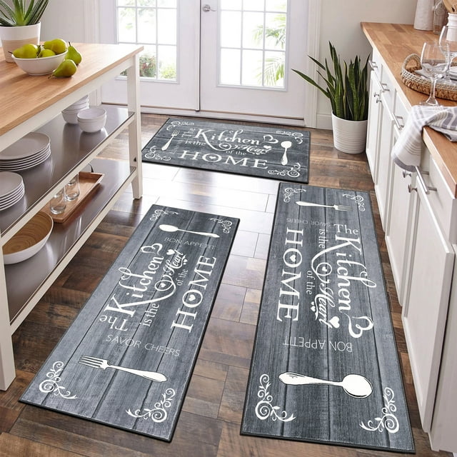 MeyJey Farmhouse Distressed Kitchen Rug Set, 3 Piece Non-Slip, Machine ...