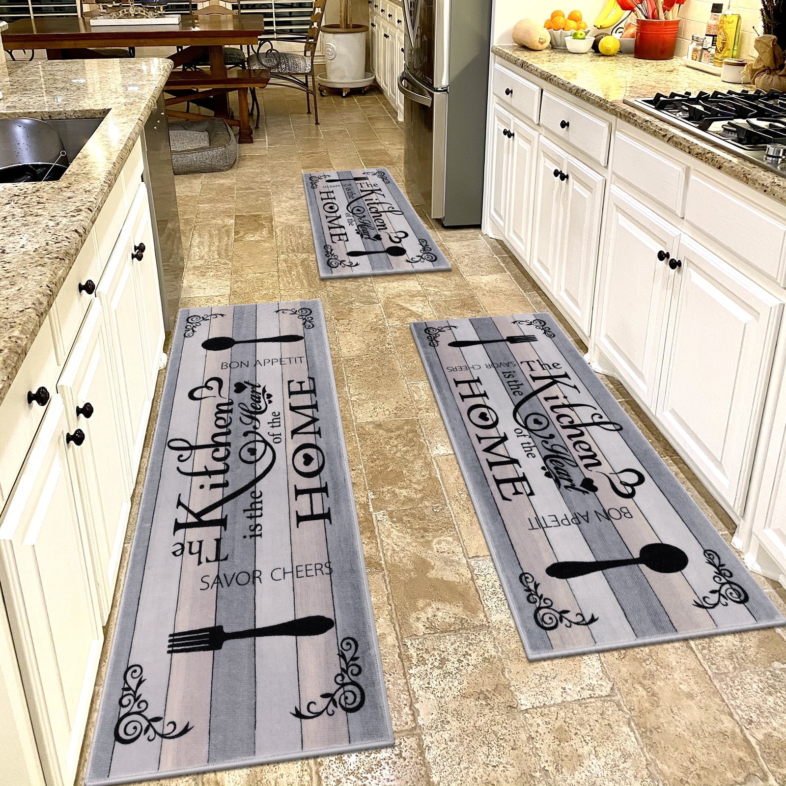 MeyJey Farmhouse Kitchen Rug Set, 3 Piece Non-Slip Kitchen Mat Machine ...