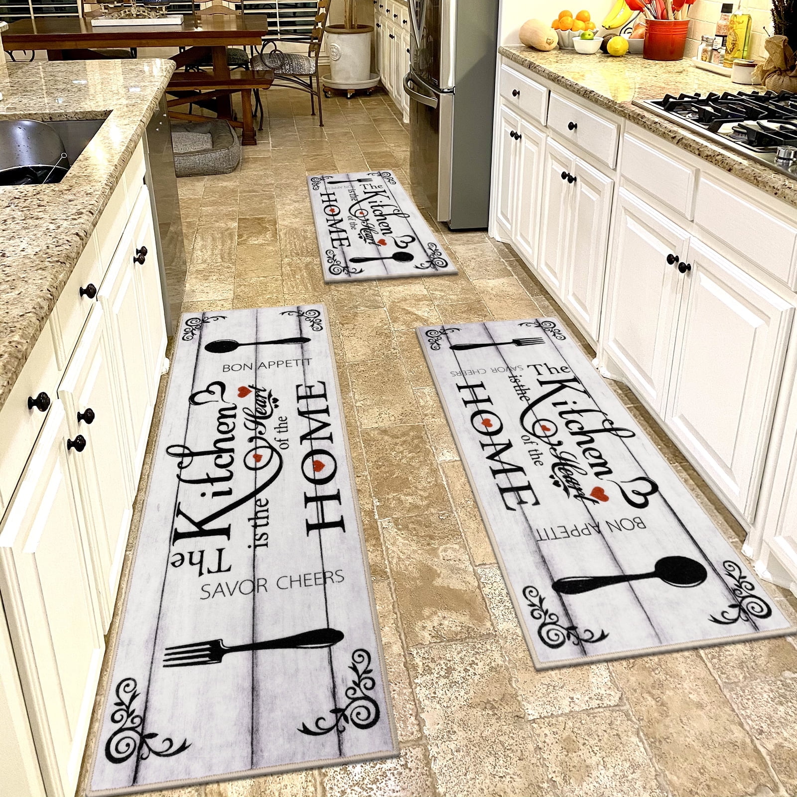 MeyJey Farmhouse Kitchen Rug Set, 3 Piece Non-Slip Kitchen Mat Machine ...