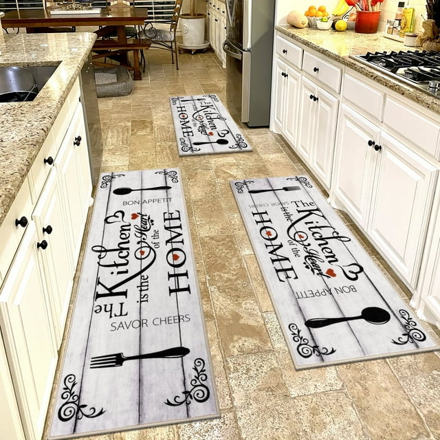MeyJey Farmhouse Kitchen Rug Set, 3 Piece Non-Slip Kitchen Mat Machine ...
