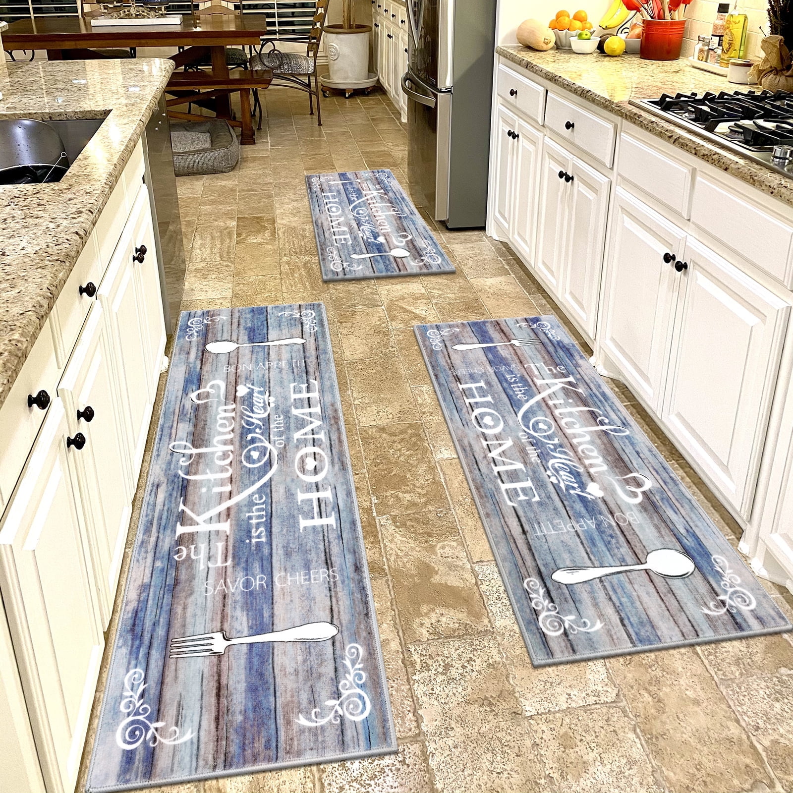MeyJey 3 Piece Farmhouse Kitchen Rug Set, Non-Slip, Machine Washable ...