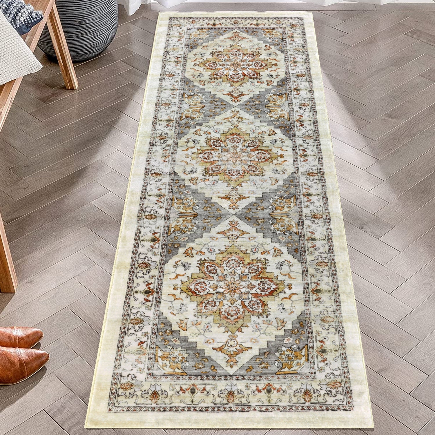 MeyJey Boho Runner Rug for Hallways 2'x6' Yellow/Beige/Gray, Non-Slip ...