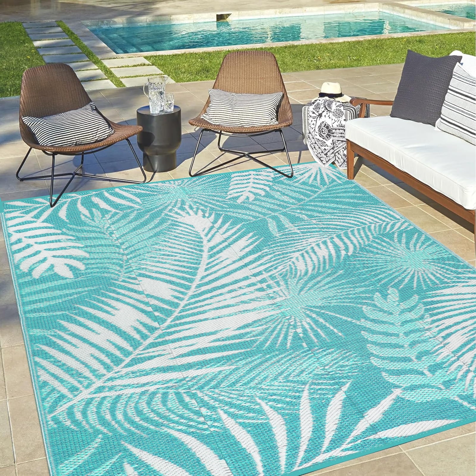 MeyJey Large Recycled Plastic Outdoor Rug, 5'x7' Reversible Waterproof ...