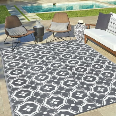 HUGEAR Reversible Plastic Outdoor Rug, 6'x9' Waterproof Straw Patio Rug ...