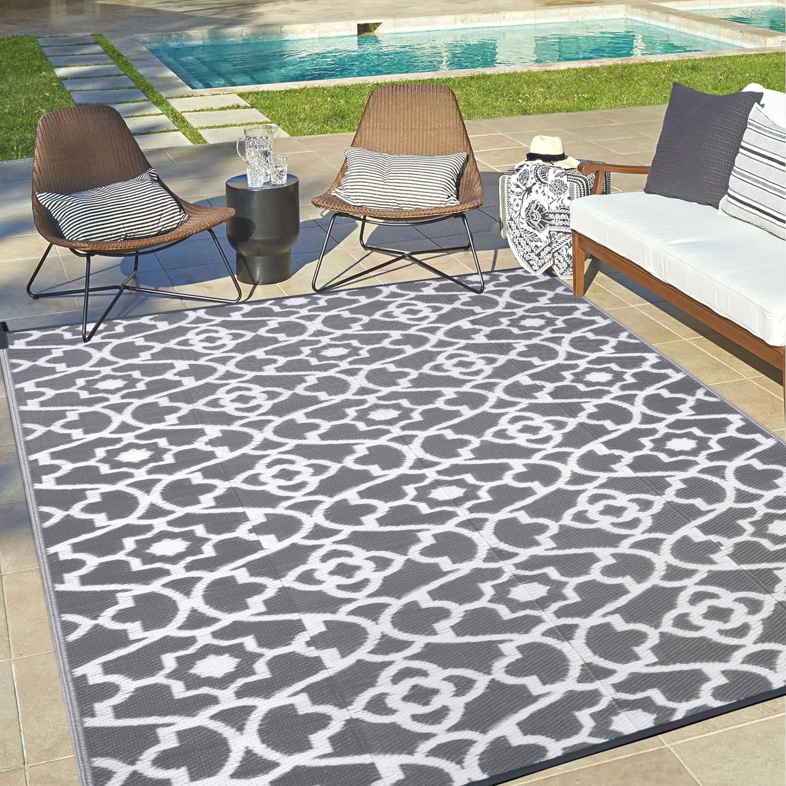 MeyJey 5'x8' Reversible Outdoor Rug, Waterproof Plastic Mat for Patio ...
