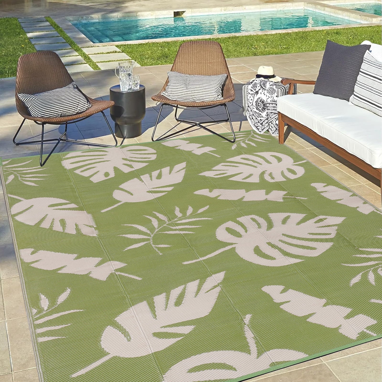 MeyJey Outdoor Rug, 5'x8' Reversible Waterproof Area Rug, Plastic Mat ...