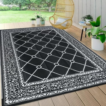 SIXHOME Outdoor Rug with LED Strip Lights 9'x12' Waterproof Reversible ...