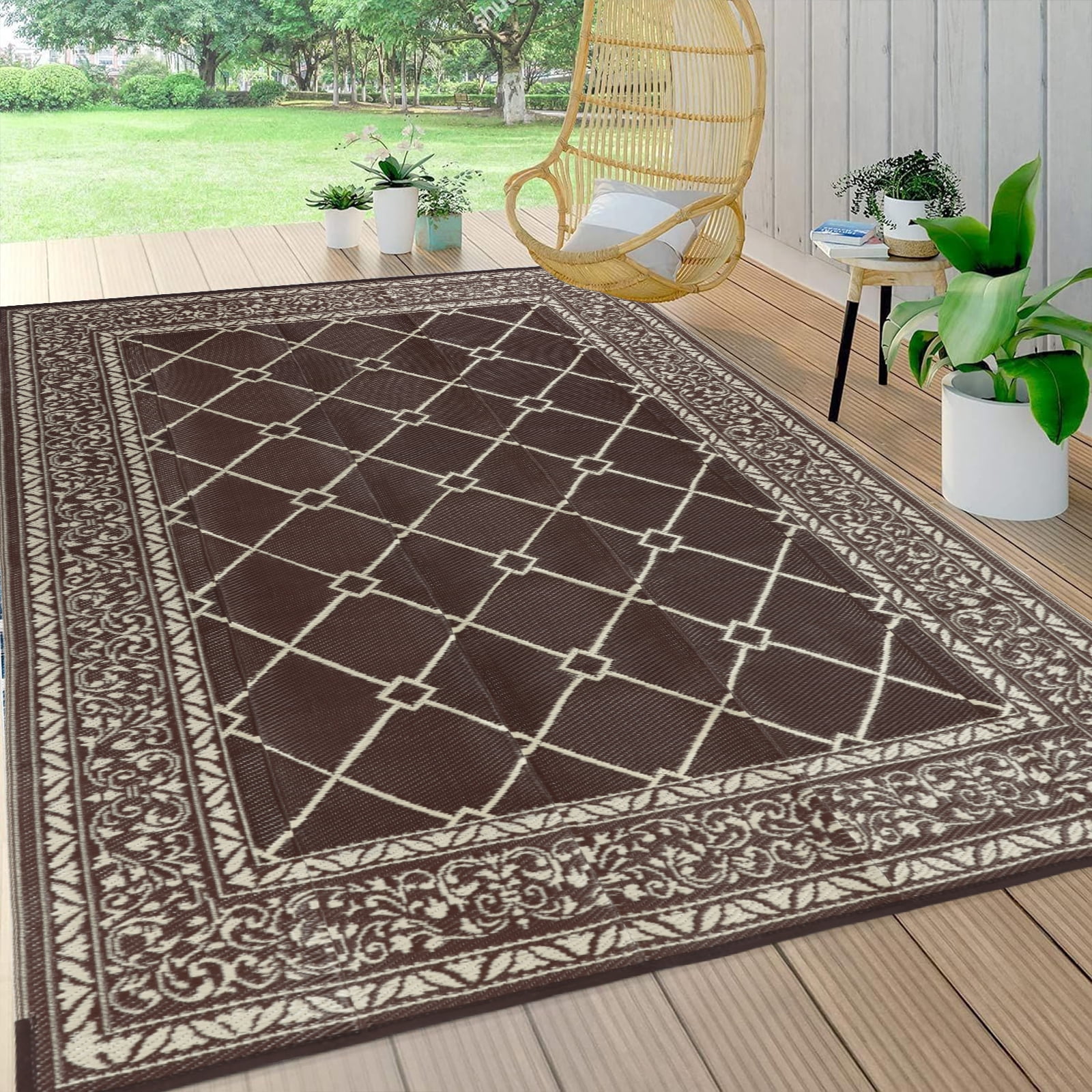 MeyJey 6'x9' Reversible Waterproof Indoor/Outdoor Carpet Rug, Plastic ...