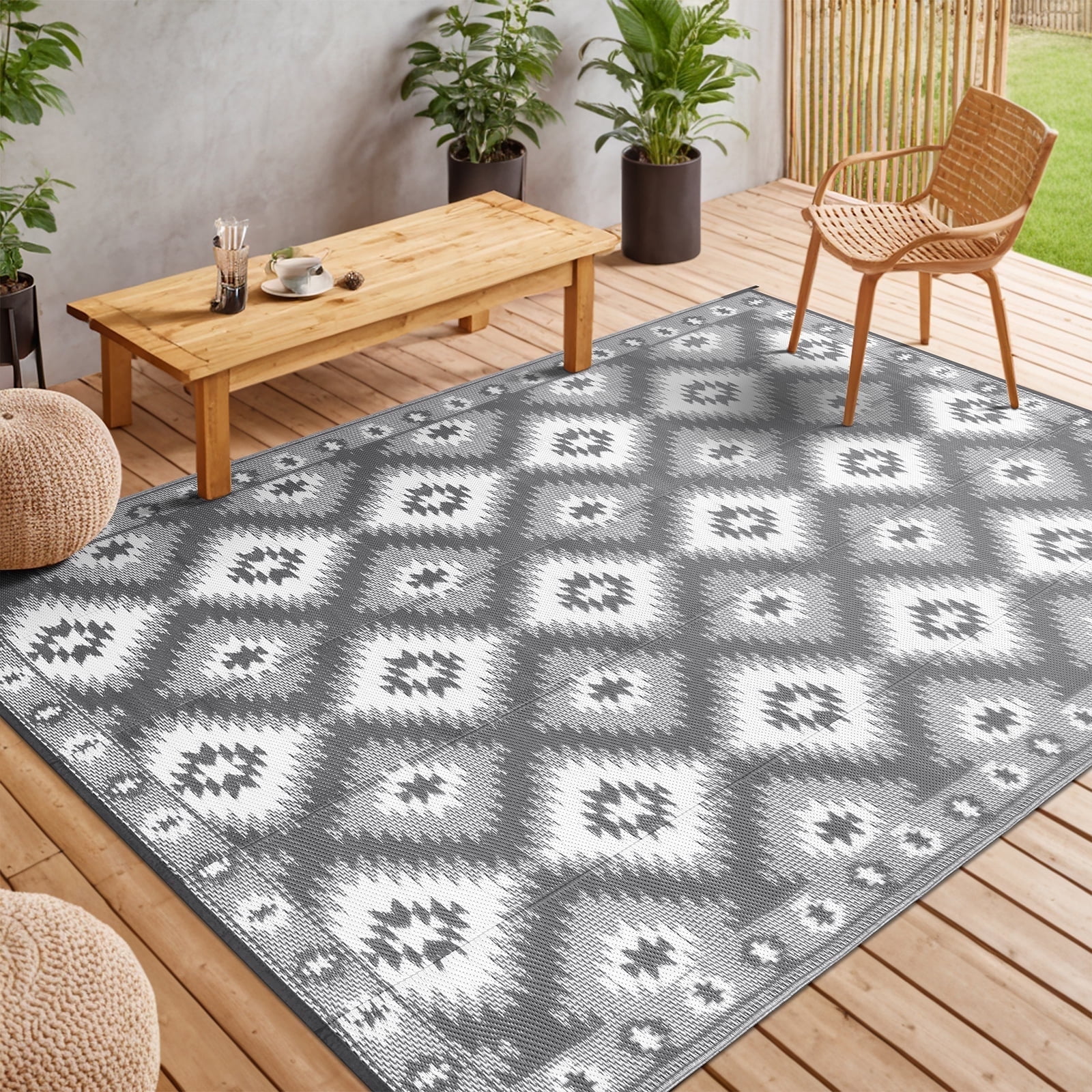 MeyJey 9'x12' Outdoor Rug Reversible Waterproof Oversize Indoor/Outdoor ...