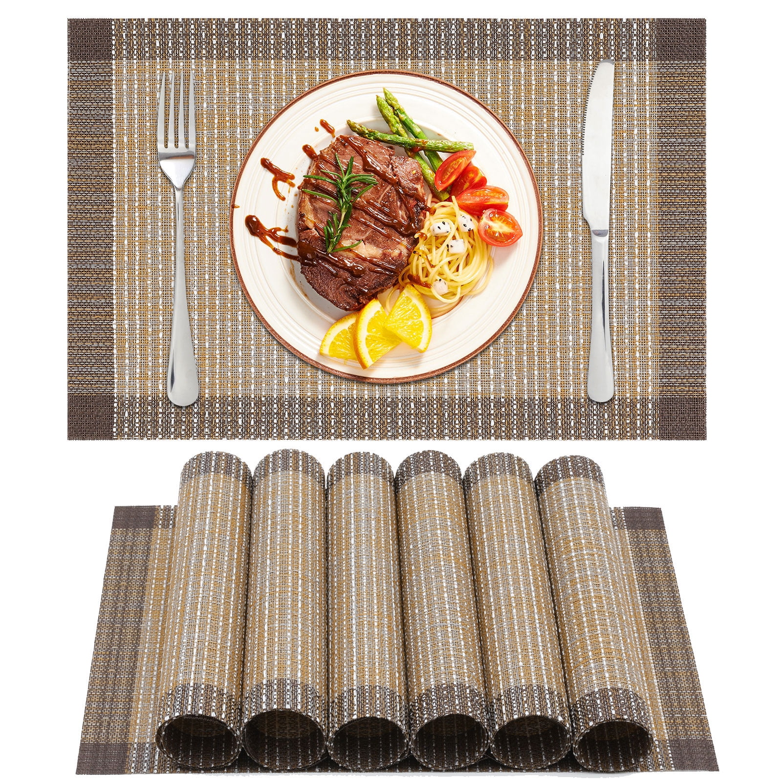MeyJey Placemats, 6 PCS Non-Slip Heat Resistant Waterproof Vinyl Place ...