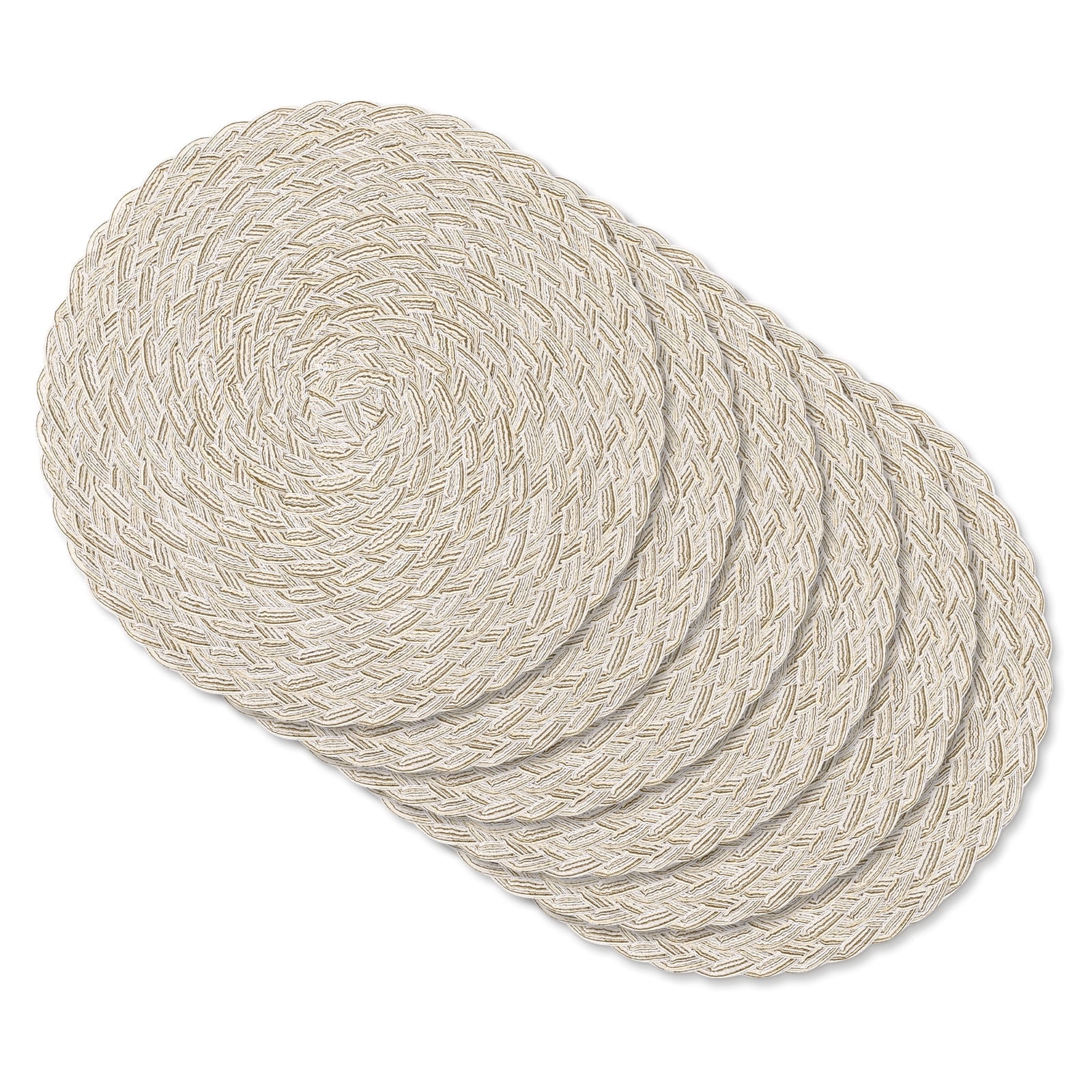 MeyJey 15" Braid Round Placemat Set of 6, Large Cotton Woven Non-Slip ...