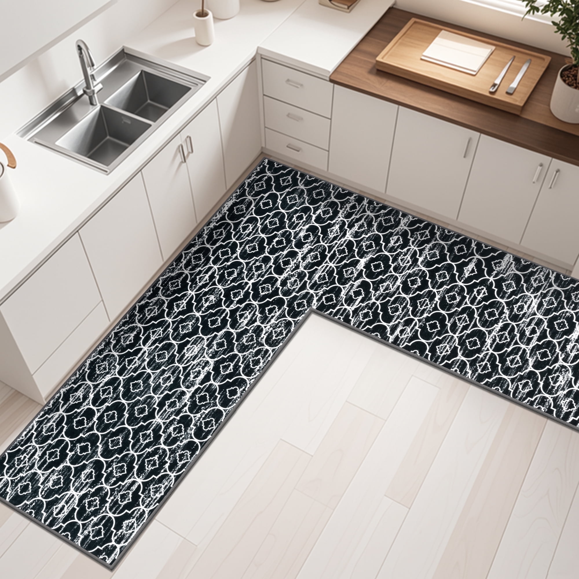 MeyJey Corner Kitchen Rug, 1 Piece Anti-Slip L Shape Kitchen Mat for ...
