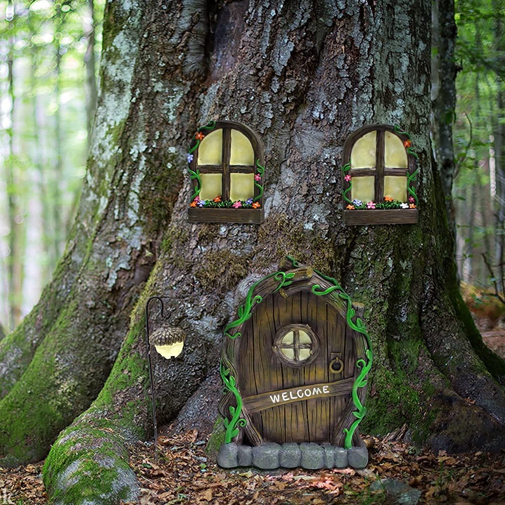 Meyas Fairy Door and Windows for Trees,Glow in Dark Yard Art Sculpture ...