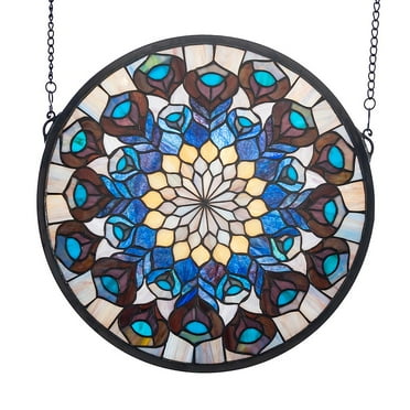 21 in. Fleur-de-lis Medallion Stained Glass Window - Walmart.com