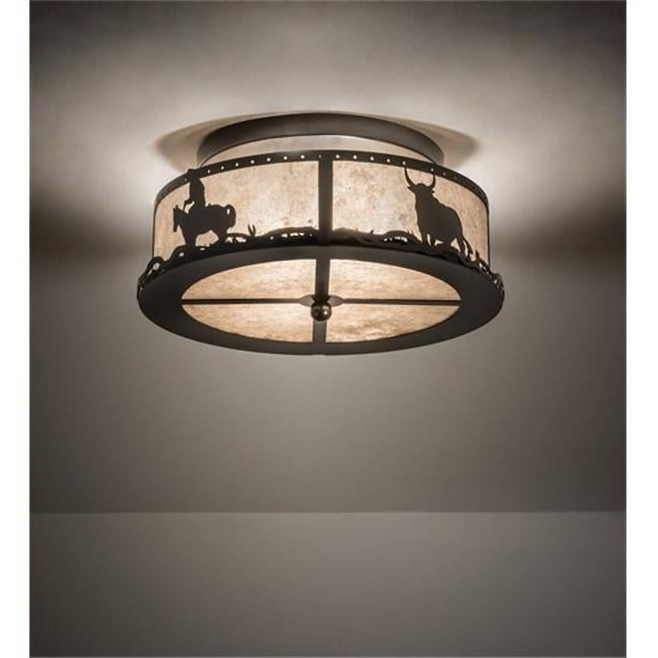 Meyda Tiffany 169798 Cowboy And Steer 2 Light 16" Wide Semi-Flush Drum ...