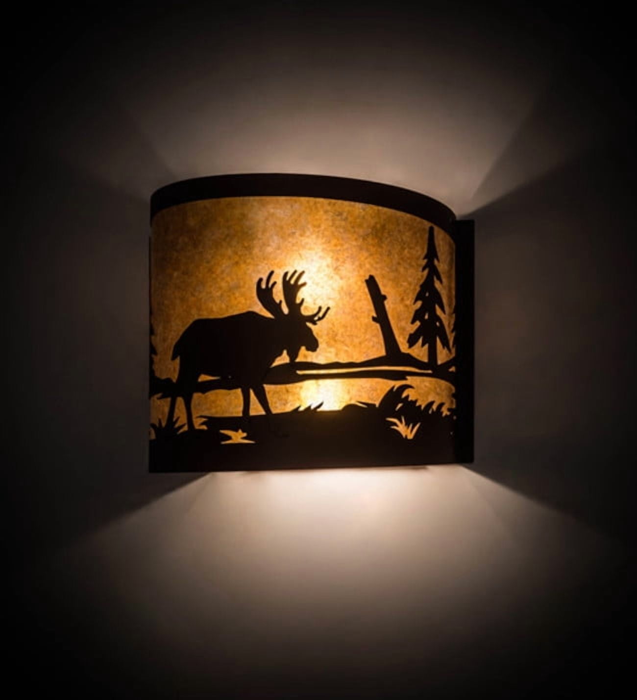 Meyda Tiffany 200323 Moose At Lake 2 Light 15" Tall Wall Sconce - Rust ...