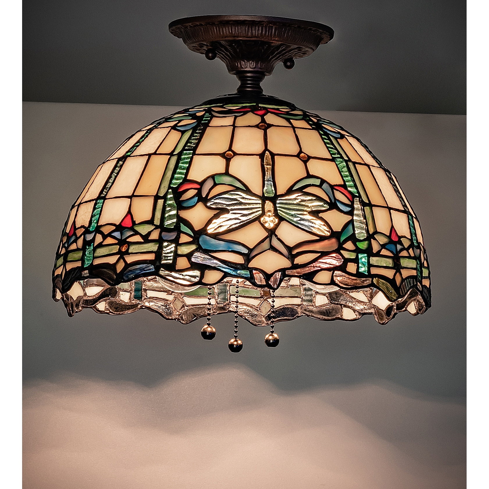 Meyda Tiffany 260208 Tiffany Dragonfly 3 Light 12" Wide Semi-Flush ...