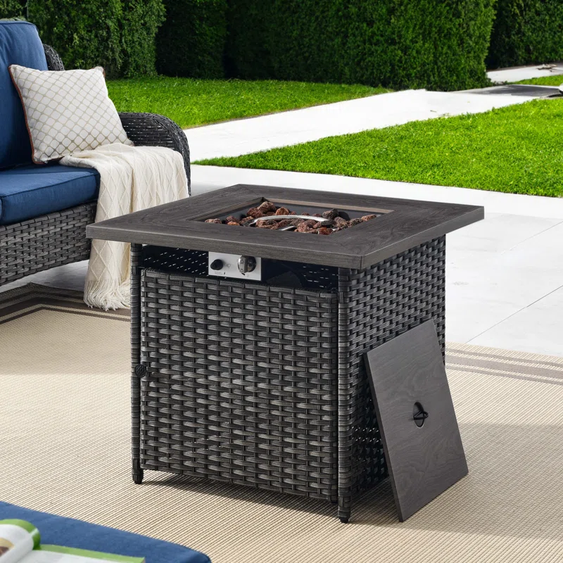 OPOHORO 29.9" Square Propane Fire Pit 50,000 BTU Outdoor PE Wicker Fire ...