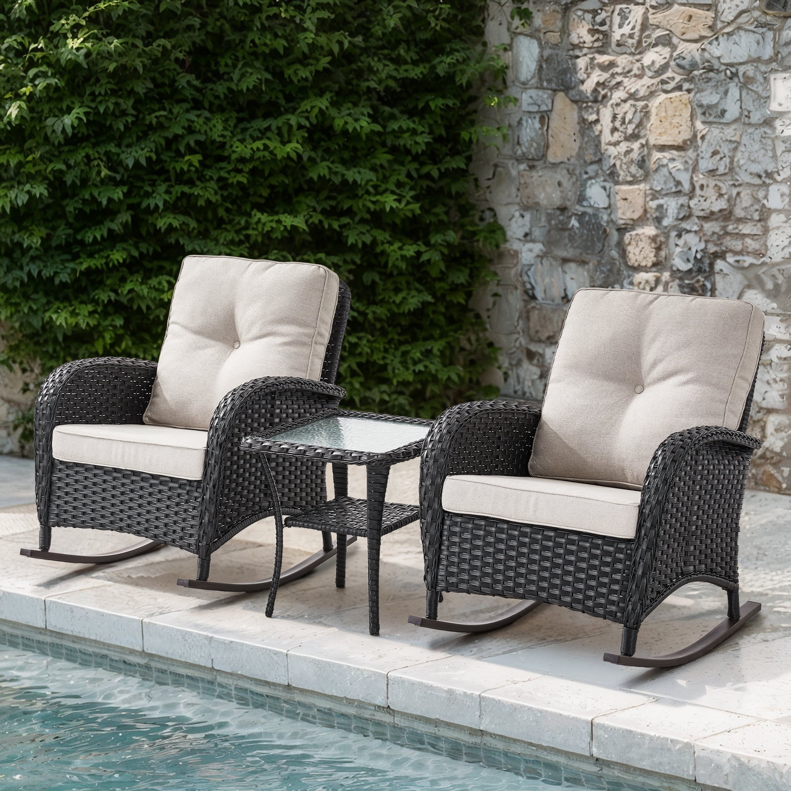 OPOHORO 3-Piece Powder Coated Steel Outdoor Bistro Sets with 2 Glider ...
