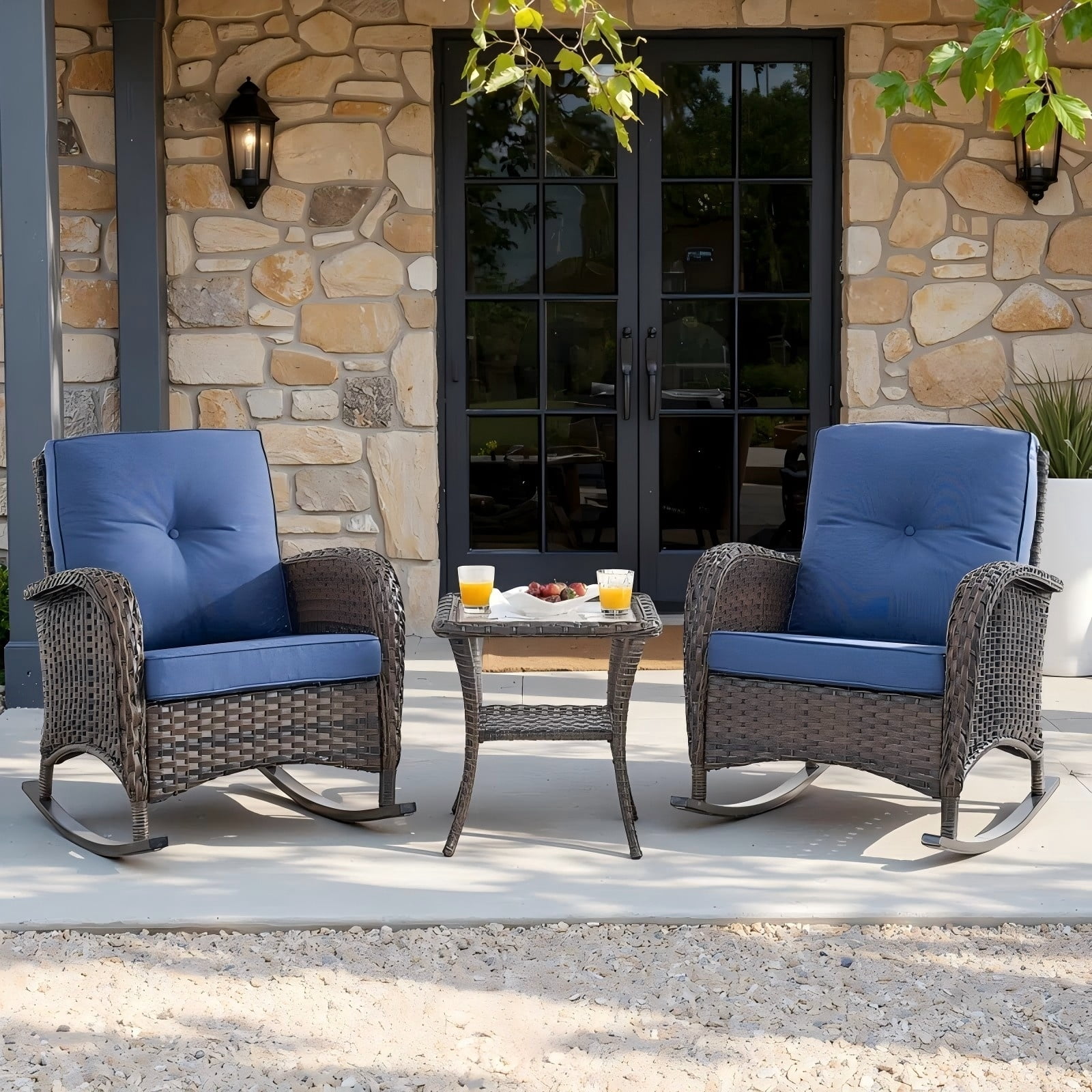 OPOHORO 3-Piece Powder Coated Steel Outdoor Bistro Sets with 2 Glider ...