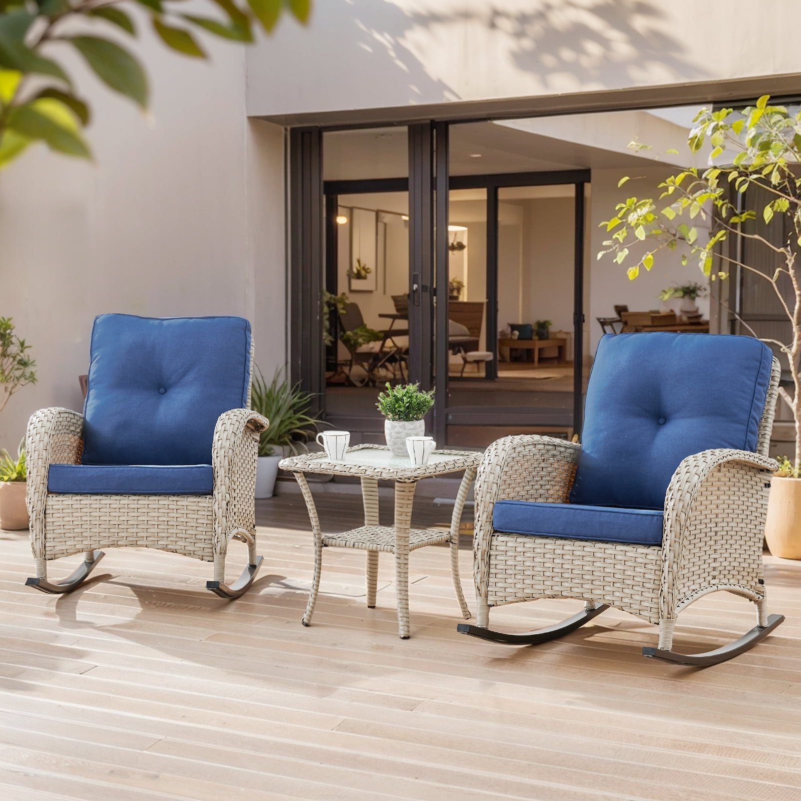 OPOHORO 3-Piece Powder Coated Steel Outdoor Bistro Sets with 2 Glider ...