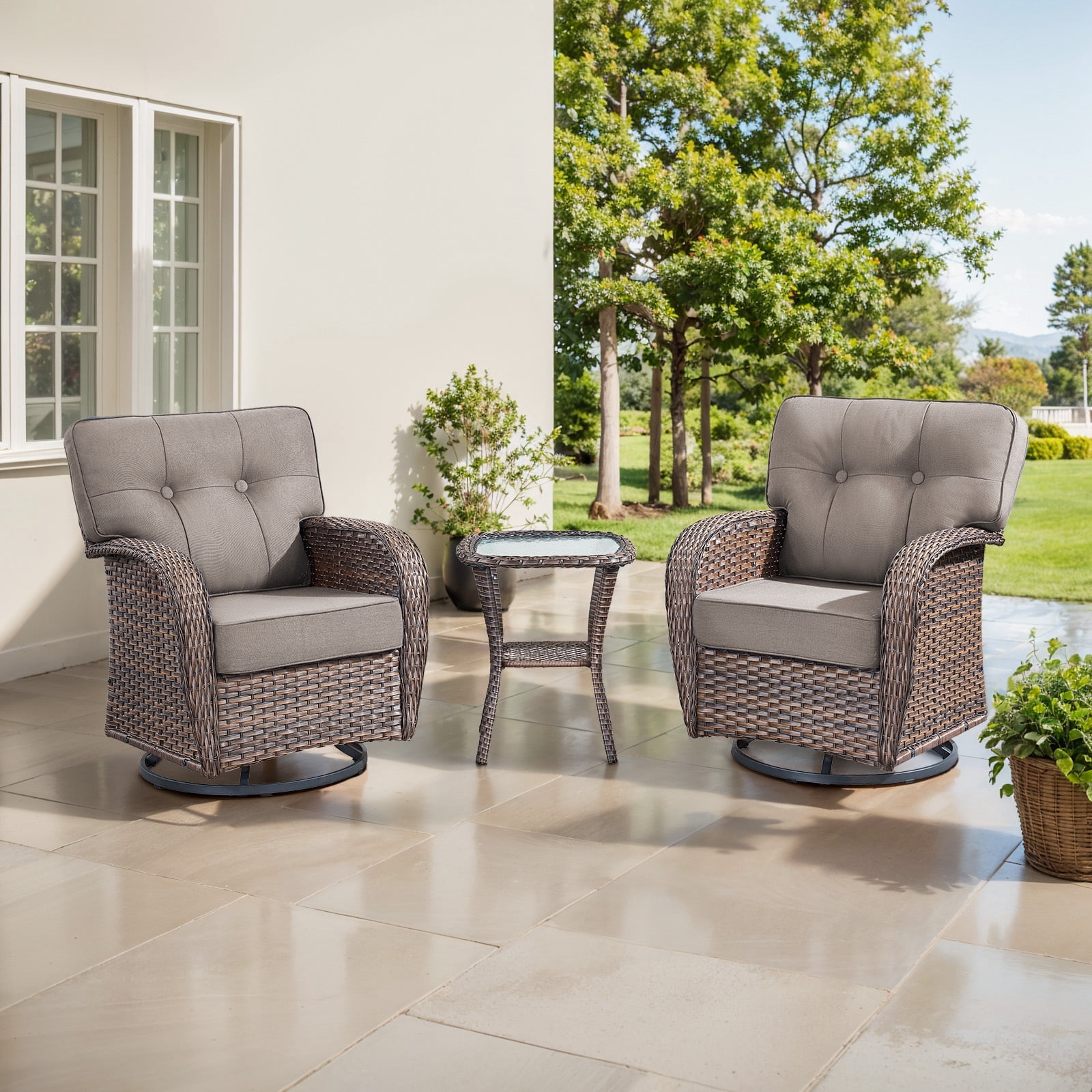 OPOHORO 3 Pieces Outdoor Chair Set, with 5" Thick Foam and Side Table ...
