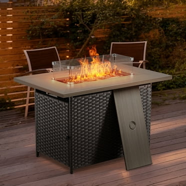 COSIEST Outdoor Propane Fire Pit Coffee Table with Bronze Round Base ...