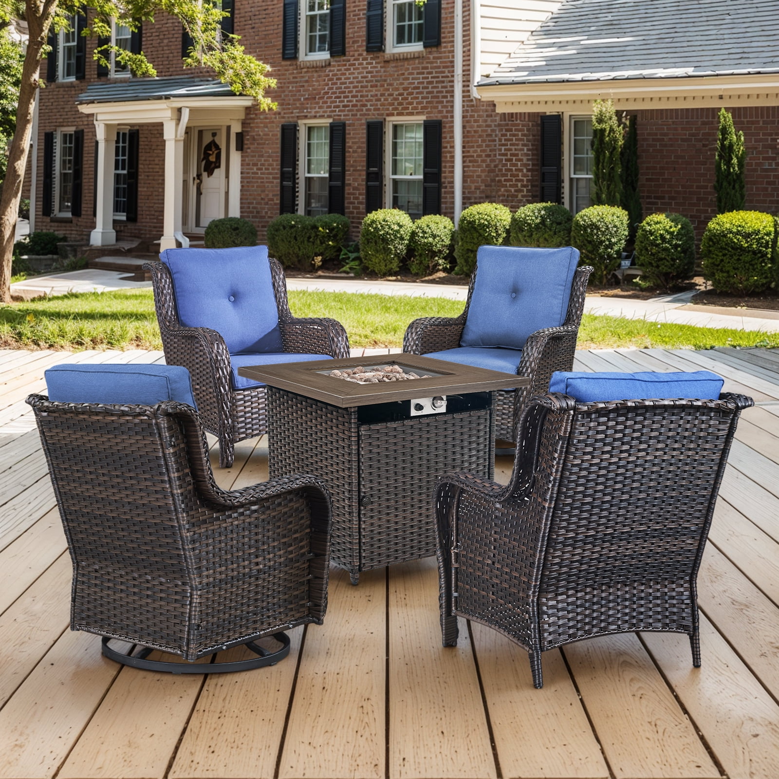 Meyreso 5 Pieces Outdoor Conversation Set with 32" Square Fire Pit ...