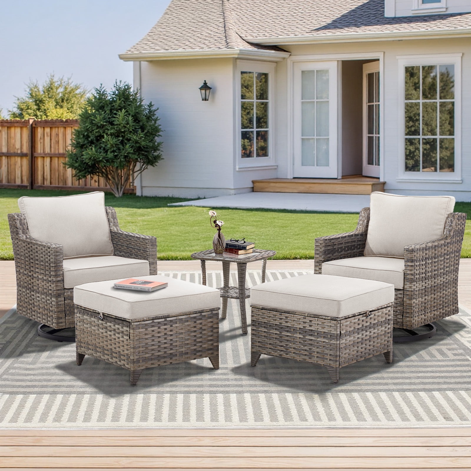 Meyreso 5 Pieces Outdoor Conversation Set, Swivel Outdoor Chairs Set of ...
