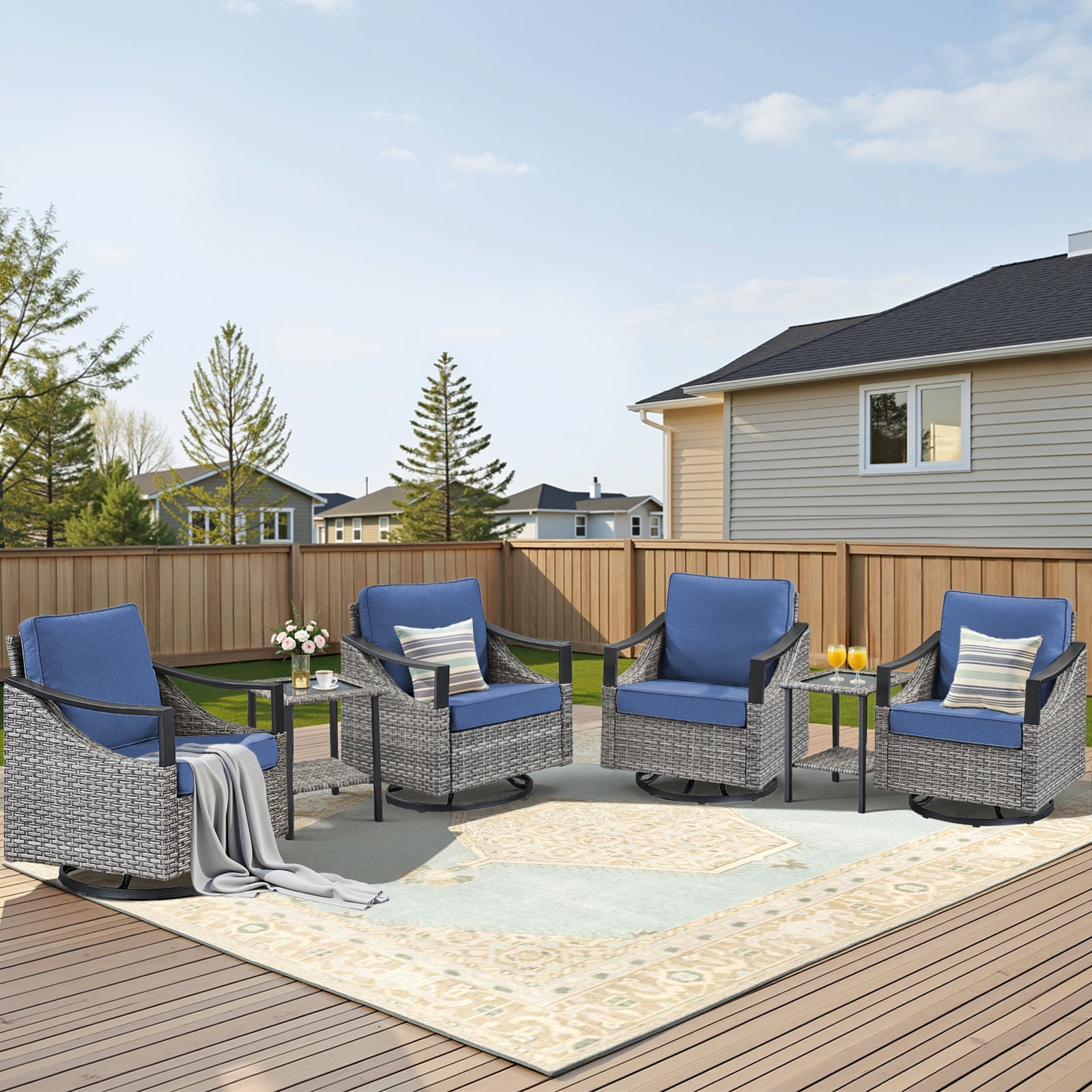 OPOHORO 6-Piece Outdoor Conversation Set with Swivel Rocking Chairs and ...